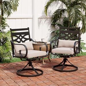 PHI VILLA Patio Dining Chairs Set of 2,Outdoor Swivel Dining Chairs with Cushion and Pillow,Patio Metal Chairs,Patio Furniture for Garden Lawn and Deck,Max Load Bearing up to 300 lbs,2 Pack