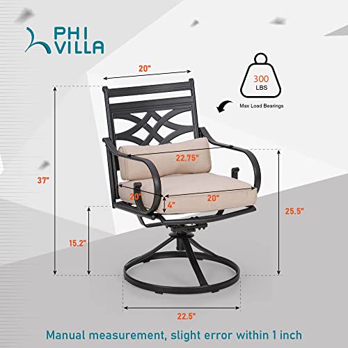 PHI VILLA Patio Dining Chairs Set of 2,Outdoor Swivel Dining Chairs with Cushion and Pillow,Patio Metal Chairs,Patio Furniture for Garden Lawn and Deck,Max Load Bearing up to 300 lbs,2 Pack