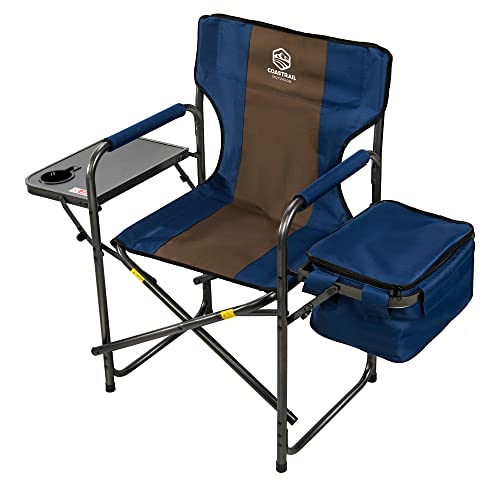 Coastrail Outdoor Folding Directors Chair with Cooler Camping Chair Portable with Side Table, Aluminum Heavy Duty for Picnic, Patio, Lawn, Garden, Support 400 lbs