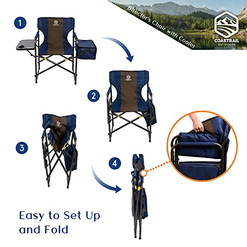 Coastrail Outdoor Folding Directors Chair with Cooler Camping Chair Portable with Side Table, Aluminum Heavy Duty for Picnic, Patio, Lawn, Garden, Support 400 lbs