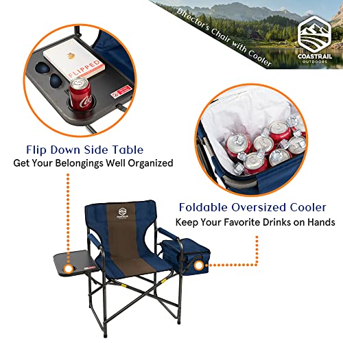 Coastrail Outdoor Folding Directors Chair with Cooler Camping Chair Portable with Side Table, Aluminum Heavy Duty for Picnic, Patio, Lawn, Garden, Support 400 lbs