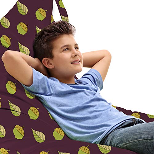 Ambesonne Acorn Lounger Chair Bag, Leaves and Acorns Pattern Hand Drawn Illustration of Fall Elements, High Capacity Storage with Handle Container, Lounger Size, Pale Brown Eggplant