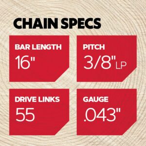 R55 AdvanceCut Saw Chain for 16-Inch Bar; Fits Stihl MS 017, MS 170, MS 171, MS 180 C, more; 3/8-in Low Profile pitch, .043-in gauge, 55 drive links