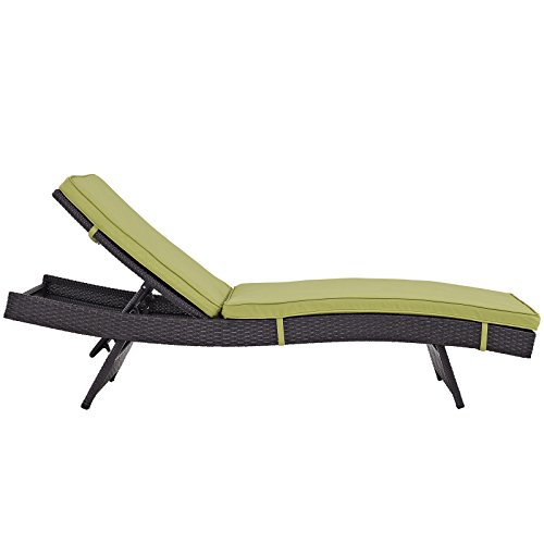 Modway Convene Wicker Rattan Outdoor Patio Chaise Lounge Chairs in Espresso Peridot - Set of 4