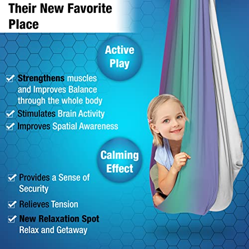 Sensory Swing + 360° Swivel Hanger, Double Layer Indoor + Outdoor Swing for Kids, Hanging Pod Chair, Helps with Sensory Disorders, Autism, ADHD, Anxiety, Therapy Swing, Pod Swing Chair