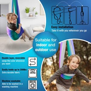 Sensory Swing + 360° Swivel Hanger, Double Layer Indoor + Outdoor Swing for Kids, Hanging Pod Chair, Helps with Sensory Disorders, Autism, ADHD, Anxiety, Therapy Swing, Pod Swing Chair