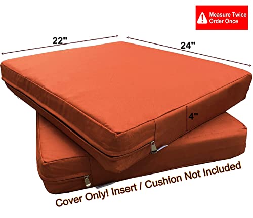 QQbed 4 Pack Outdoor Patio Chair Washable Cushion Pillow Seat Covers Extra Large 24"X22"X4" - Replacement Covers Only (24"X22"X4" 4 Pack, Rust)