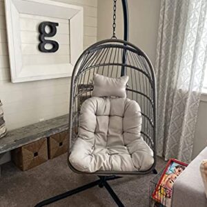 Wicker Ratten Swing Egg Chair with Stand Patio Hanging Basket Chair with Stand (Gray)