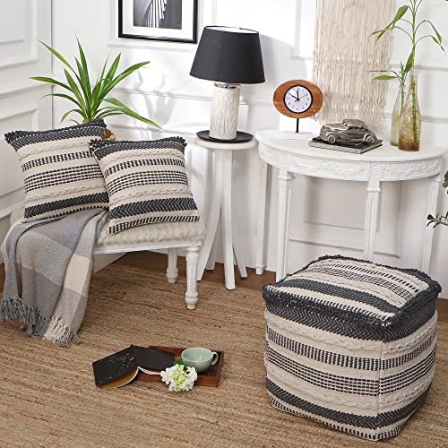 REDEARTH Boho Textured Throw Pillow -Cushion Covers Woven Tufted Decorative Farmhouse Cases set for couch, sofa, bed, chair, dining, patio, outdoor; 100% Cotton (18"x18", Precis Descant) Pack of 2