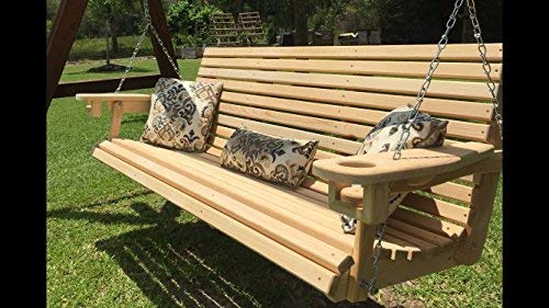 6 Ft Handmade Cypress Porch Swing with Cup Holders (66" Seat)