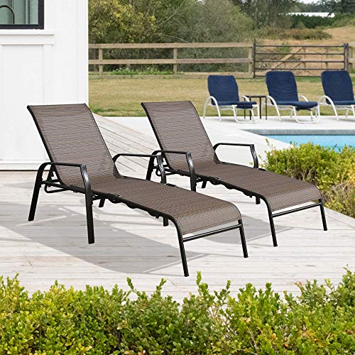 Peak Home Furnishings Patio 2-Piece Textilene Folding Chaise Lounges Outdoor Adjustable Backrest Sling Recliners Sun Lounger Set