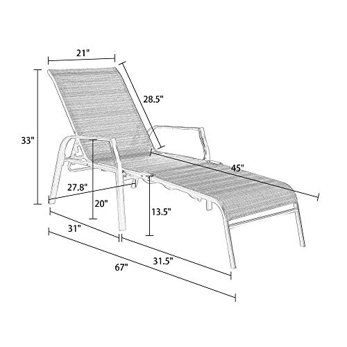 Peak Home Furnishings Patio 2-Piece Textilene Folding Chaise Lounges Outdoor Adjustable Backrest Sling Recliners Sun Lounger Set