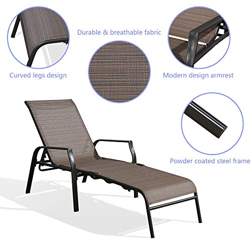 Peak Home Furnishings Patio 2-Piece Textilene Folding Chaise Lounges Outdoor Adjustable Backrest Sling Recliners Sun Lounger Set