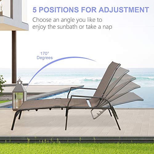 Peak Home Furnishings Patio 2-Piece Textilene Folding Chaise Lounges Outdoor Adjustable Backrest Sling Recliners Sun Lounger Set