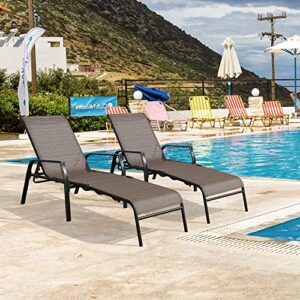 Peak Home Furnishings Patio 2-Piece Textilene Folding Chaise Lounges Outdoor Adjustable Backrest Sling Recliners Sun Lounger Set