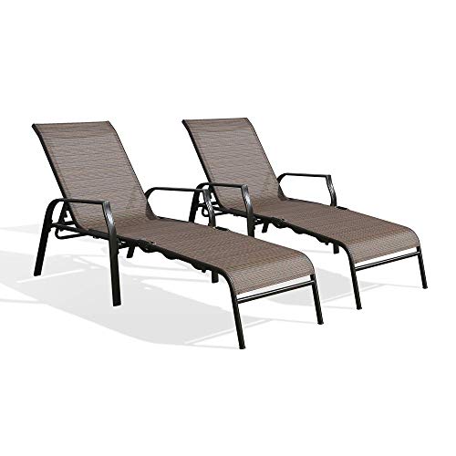 Peak Home Furnishings Patio 2-Piece Textilene Folding Chaise Lounges Outdoor Adjustable Backrest Sling Recliners Sun Lounger Set