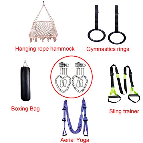 Hammock Hanger Chain Carabiners Kit - Heavy Duty Porch Swing Hanging Hooks 1000lbs Capacity 360° Swivel for Egg Chair, Yoga, Punching Bags, Gym（2 Sets）