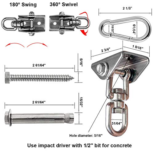 Hammock Hanger Chain Carabiners Kit - Heavy Duty Porch Swing Hanging Hooks 1000lbs Capacity 360° Swivel for Egg Chair, Yoga, Punching Bags, Gym（2 Sets）