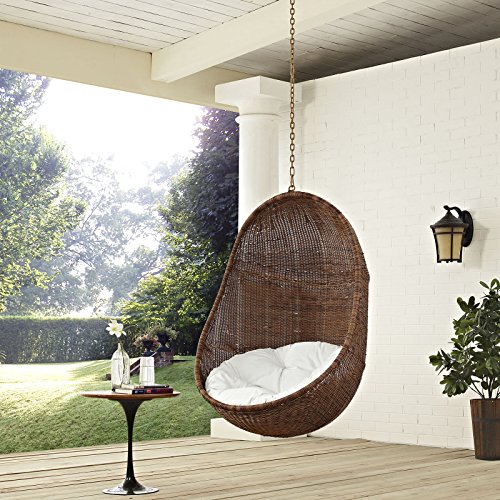 Modway EEI-2658-YLW-WHI-SET Bean Wicker Outdoor Patio Swing Chair Set with Hanging Steel Chain, Without Stand, Coffee White