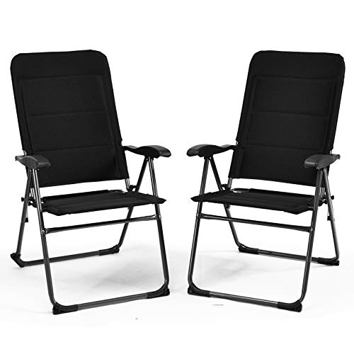 Patio Folding Chairs, Set of 2 Portable Sling Chairs with Armrests and Adjustable Backrests for Lawn Pool Balcony (2)