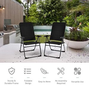 Patio Folding Chairs, Set of 2 Portable Sling Chairs with Armrests and Adjustable Backrests for Lawn Pool Balcony (2)