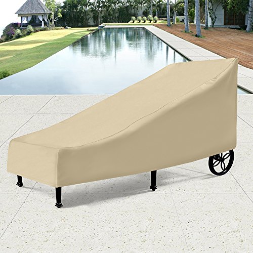 SunPatio Outdoor Chaise Lounge Cover, Waterproof Patio Furniture Lounge Chair Cover with Sealed Seam, Heavy Duty Chaise Cover 76" L x 30" W x 26"/10" H, All Weather Protection, Beige