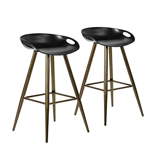 Set of 2 Bar Stools, 32.3-inch Simple Modern Style High Counter Stool with Low Backrest & Footrest & Metal Legs & PP Seat for Kitchen Patio Balcony, Black & Bronze