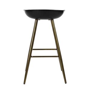 Set of 2 Bar Stools, 32.3-inch Simple Modern Style High Counter Stool with Low Backrest & Footrest & Metal Legs & PP Seat for Kitchen Patio Balcony, Black & Bronze