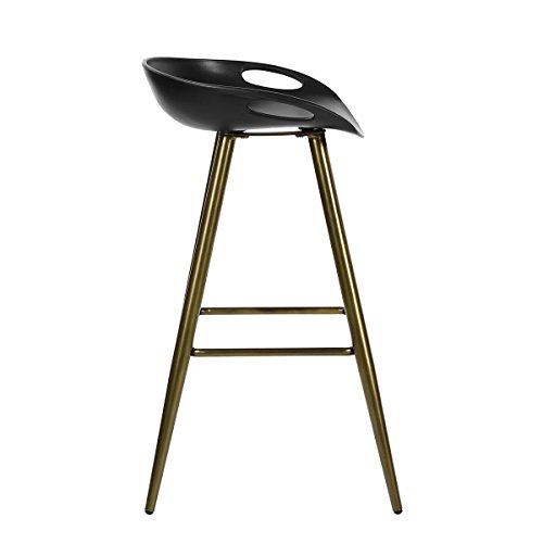 Set of 2 Bar Stools, 32.3-inch Simple Modern Style High Counter Stool with Low Backrest & Footrest & Metal Legs & PP Seat for Kitchen Patio Balcony, Black & Bronze