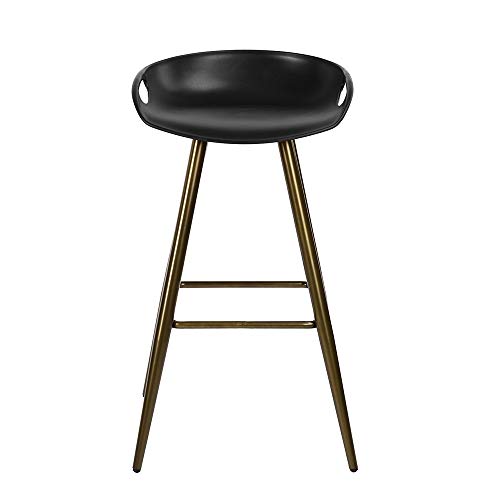 Set of 2 Bar Stools, 32.3-inch Simple Modern Style High Counter Stool with Low Backrest & Footrest & Metal Legs & PP Seat for Kitchen Patio Balcony, Black & Bronze