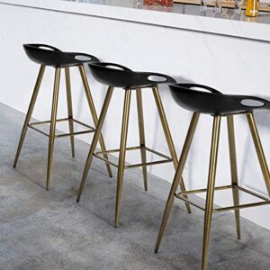 Set of 2 Bar Stools, 32.3-inch Simple Modern Style High Counter Stool with Low Backrest & Footrest & Metal Legs & PP Seat for Kitchen Patio Balcony, Black & Bronze