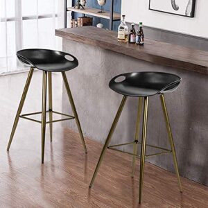 Set of 2 Bar Stools, 32.3-inch Simple Modern Style High Counter Stool with Low Backrest & Footrest & Metal Legs & PP Seat for Kitchen Patio Balcony, Black & Bronze