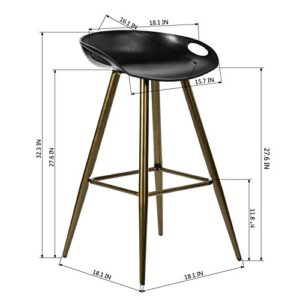 Set of 2 Bar Stools, 32.3-inch Simple Modern Style High Counter Stool with Low Backrest & Footrest & Metal Legs & PP Seat for Kitchen Patio Balcony, Black & Bronze