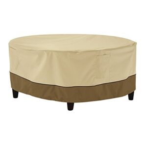 classic accessories veranda water-resistant 30 inch round patio ottoman/coffee table cover, outdoor ottoman cover, pebble/bark/earth