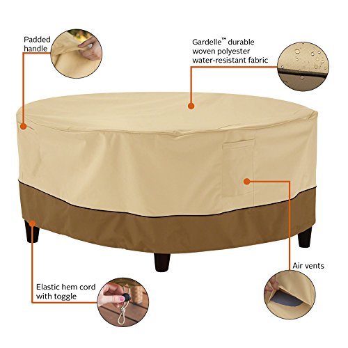 Classic Accessories Veranda Water-Resistant 30 Inch Round Patio Ottoman/Coffee Table Cover, Outdoor Ottoman Cover, Pebble/Bark/Earth