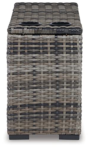 Signature Design by Ashley Harbor Court Outdoor Resin Wicker Handwoven Over Rust-Free Aluminum Framed Console with 2 Drink Holders, Gray