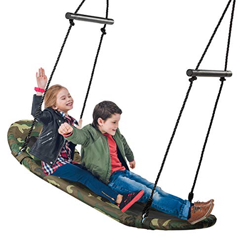 Costzon Saucer Tree Swing, Hanging Platform Surfing Tree Swing w/Soft Padded Edge, Adjustable Height, Surfing Swing w/Handles, for Kids Adult Indoors Outdoors (Camo Green)