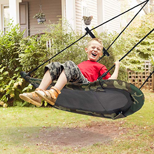 Costzon Saucer Tree Swing, Hanging Platform Surfing Tree Swing w/Soft Padded Edge, Adjustable Height, Surfing Swing w/Handles, for Kids Adult Indoors Outdoors (Camo Green)