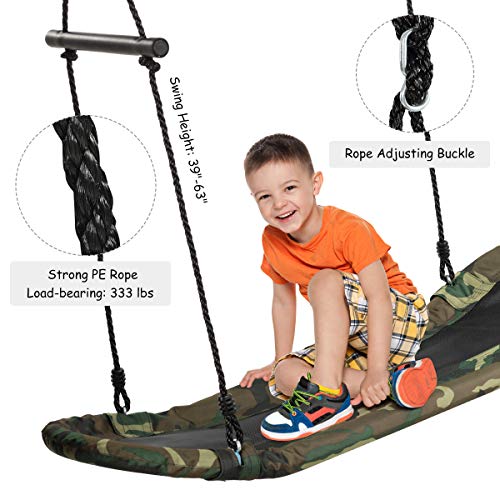 Costzon Saucer Tree Swing, Hanging Platform Surfing Tree Swing w/Soft Padded Edge, Adjustable Height, Surfing Swing w/Handles, for Kids Adult Indoors Outdoors (Camo Green)