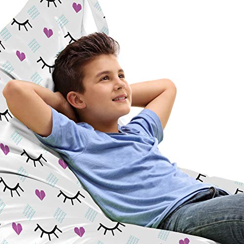 Ambesonne Eyelash Lounger Chair Bag, Winking Eyes and Pink Hearts Romantic Pattern Cartoon Childish, High Capacity Storage with Handle Container, Lounger Size, Fuchsia Pale Blue Black