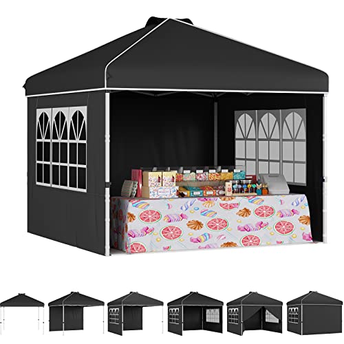 Canopy, CBBPET 10'x10' Pop Up Canopy Instant Folding, Outdoor Canopy Tent with Sidewalls and Windows Sun Protection for Vendor Events, Outdoor Craft Show, Farmers Markets(Black)