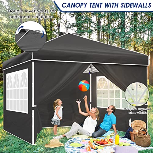 Canopy, CBBPET 10'x10' Pop Up Canopy Instant Folding, Outdoor Canopy Tent with Sidewalls and Windows Sun Protection for Vendor Events, Outdoor Craft Show, Farmers Markets(Black)