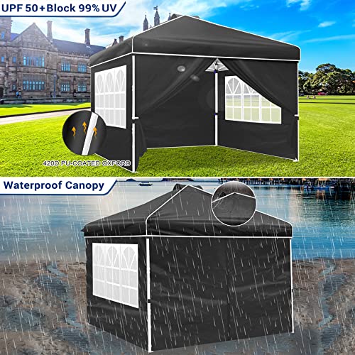 Canopy, CBBPET 10'x10' Pop Up Canopy Instant Folding, Outdoor Canopy Tent with Sidewalls and Windows Sun Protection for Vendor Events, Outdoor Craft Show, Farmers Markets(Black)