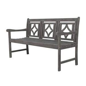 vifah renaissance outdoor patio diamond 5-foot hand-scraped hardwood bench