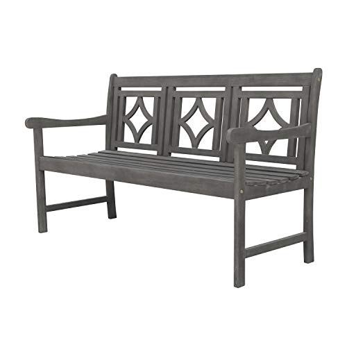 Vifah Renaissance Outdoor Patio Diamond 5-Foot Hand-Scraped Hardwood Bench