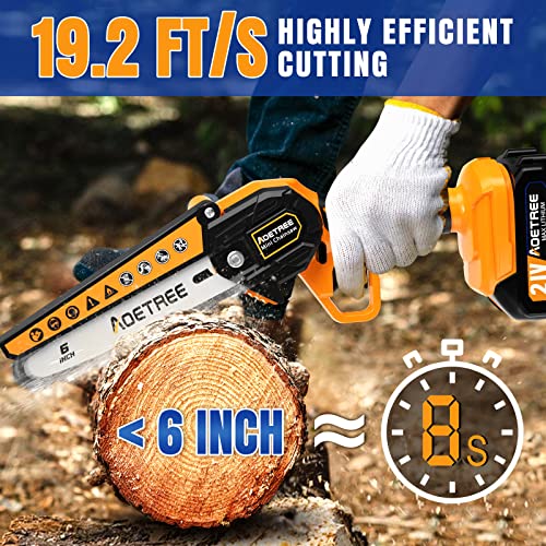 Mini Chainsaw 6-Inch Cordless with 2 Battery - 21V Handheld Electric Small Power Chain Saws Battery Operated with 2 Chains and Portable Suitcase for Wood Cutting Tree Trimming