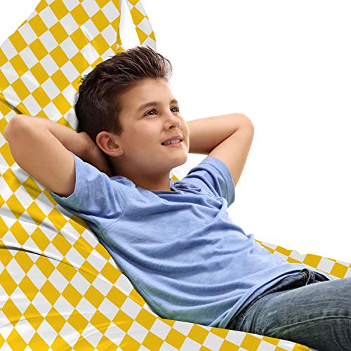 Ambesonne Yellow and White Lounger Chair Bag, Diagonal Checkered Old Fashioned Retro Style Grid Mosaic Pattern, High Capacity Storage with Handle Container, Lounger Size, Yellow and White