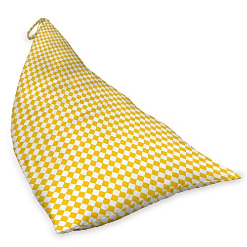 Ambesonne Yellow and White Lounger Chair Bag, Diagonal Checkered Old Fashioned Retro Style Grid Mosaic Pattern, High Capacity Storage with Handle Container, Lounger Size, Yellow and White