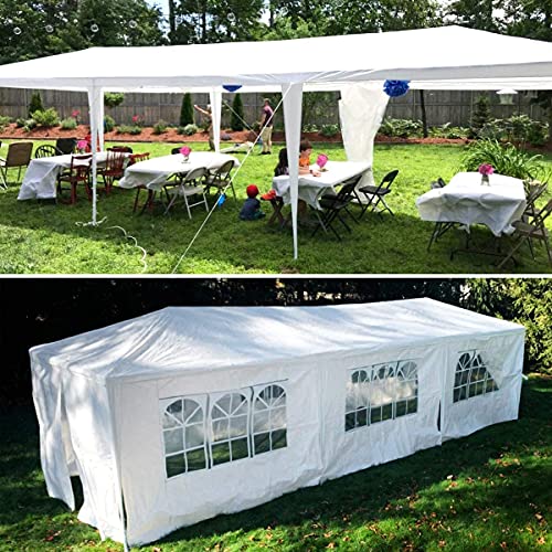 Meet perfect 10'x30' Party Tent Outdoor Canopy, Wedding Tent Storage Shelter Pavilion UV-Proof Grill Gazebo for BBQ Beach Event with 8 Sidewalls & 2 Zipped Doors, Not for Rainy or Windy Days- White