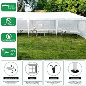 Meet perfect 10'x30' Party Tent Outdoor Canopy, Wedding Tent Storage Shelter Pavilion UV-Proof Grill Gazebo for BBQ Beach Event with 8 Sidewalls & 2 Zipped Doors, Not for Rainy or Windy Days- White